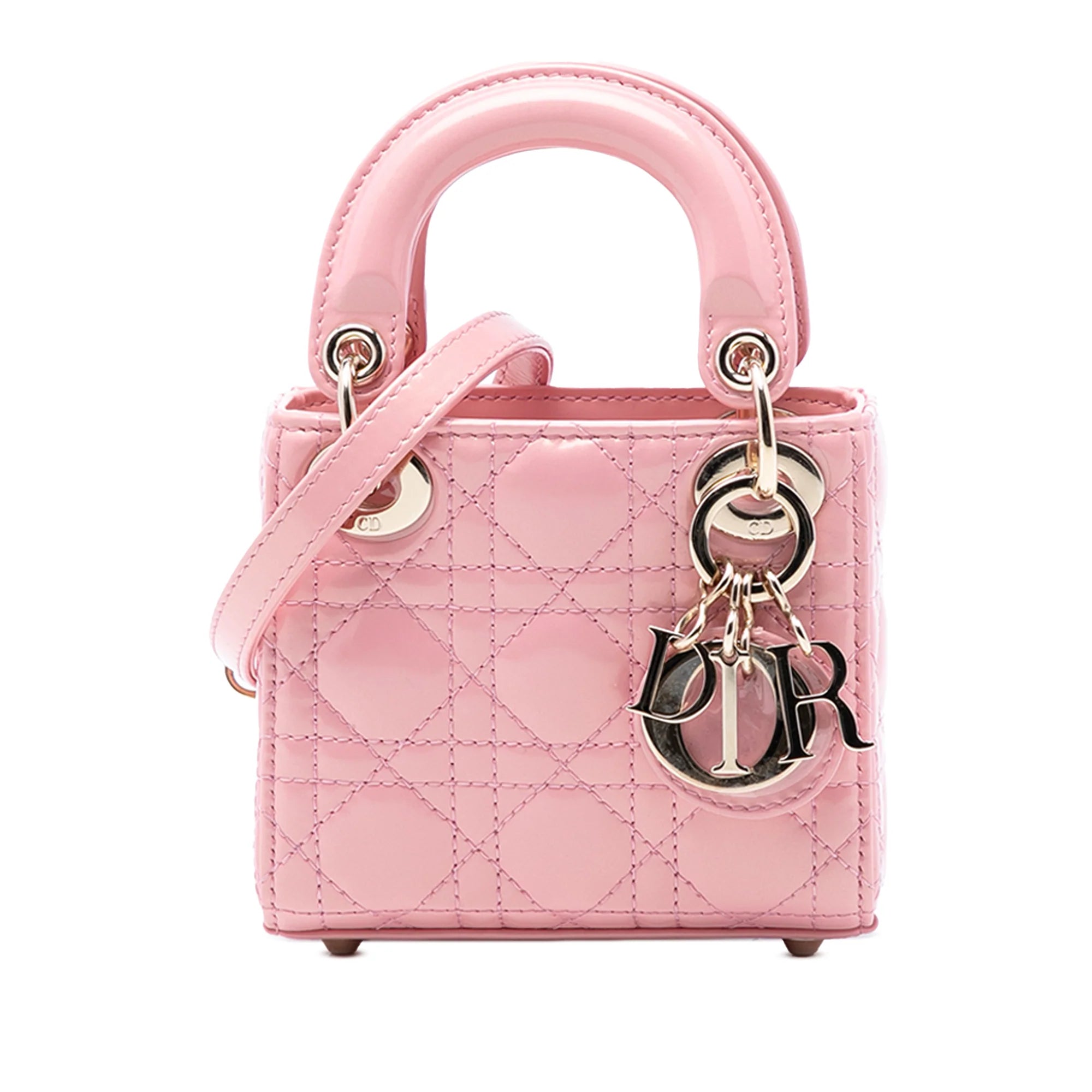 Dior Lady Dior Micro Pastel Pink Cannage Patent Leather Gold | 2,890